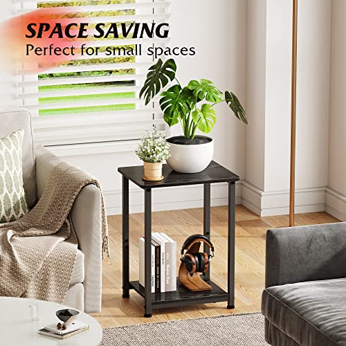 WLIVE End Tables Set of 2, 2-Tier Small Side Tables with Open Storage, Narrow Side Stands for Bedroom, Living Room, Couch, Study, Modern End Stands with Sturdy Metal Frame, Sturdy Easy Assembly,Black