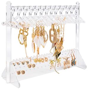 chezmax earring organizer stand, clear acrylic jewelry holder with mini hangers, cute 134 holes earrings hanging display rack, transparent piercings dangle ear stud towers storage for women girls