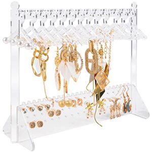 ChezMax Earring Organizer Stand, Clear Acrylic Jewelry Holder with Mini Hangers, Cute 134 Holes Earrings Hanging Display Rack, Transparent Piercings Dangle Ear Stud Towers Storage for Women Girls