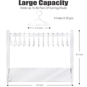 ChezMax Earring Organizer Stand, Clear Acrylic Jewelry Holder with Mini Hangers, Cute 134 Holes Earrings Hanging Display Rack, Transparent Piercings Dangle Ear Stud Towers Storage for Women Girls