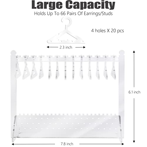 ChezMax Earring Organizer Stand, Clear Acrylic Jewelry Holder with Mini Hangers, Cute 134 Holes Earrings Hanging Display Rack, Transparent Piercings Dangle Ear Stud Towers Storage for Women Girls