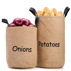 bekith 4 pack burlap potato storage for pantry, potato and onion storage bags with handles, farmhouse kitchen potato and onion storage baskets, potato onion keeper, kitchen organization