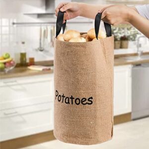 Bekith 4 Pack Burlap Potato Storage for Pantry, Potato and Onion Storage Bags with Handles, Farmhouse Kitchen Potato and Onion Storage Baskets, Potato Onion Keeper, Kitchen Organization