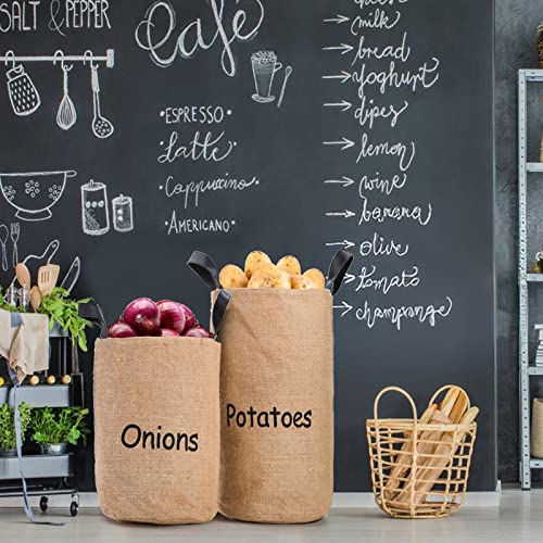 Bekith 4 Pack Burlap Potato Storage for Pantry, Potato and Onion Storage Bags with Handles, Farmhouse Kitchen Potato and Onion Storage Baskets, Potato Onion Keeper, Kitchen Organization