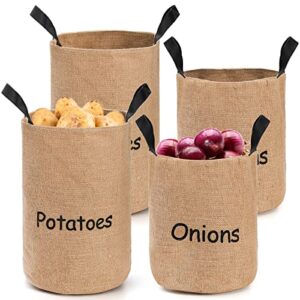 Bekith 4 Pack Burlap Potato Storage for Pantry, Potato and Onion Storage Bags with Handles, Farmhouse Kitchen Potato and Onion Storage Baskets, Potato Onion Keeper, Kitchen Organization