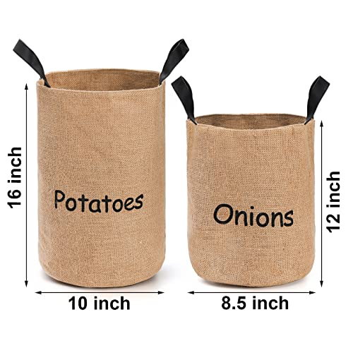 Bekith 4 Pack Burlap Potato Storage for Pantry, Potato and Onion Storage Bags with Handles, Farmhouse Kitchen Potato and Onion Storage Baskets, Potato Onion Keeper, Kitchen Organization