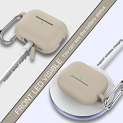 Compatible with AirPods Pro 2nd Generation Case Cover with Keychain, Soft Silicone Skin Case Cover Full Protective Front LED Visible(Beige)