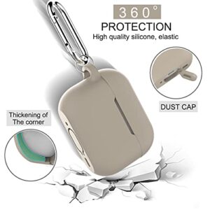 Compatible with AirPods Pro 2nd Generation Case Cover with Keychain, Soft Silicone Skin Case Cover Full Protective Front LED Visible(Beige)