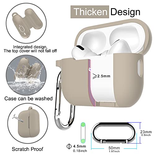 Compatible with AirPods Pro 2nd Generation Case Cover with Keychain, Soft Silicone Skin Case Cover Full Protective Front LED Visible(Beige)