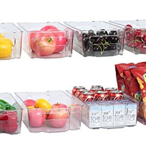 SIMPLYKLEEN Set of 8 Home Pantry Organizer Bins - 4 Large and 4 Medium - Stackable Plastic Clear Food Storage Bin with Handles for Freezer