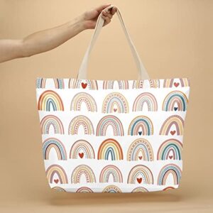 Tote Bag Makeup Bag Boho Rainbow Decor Rainbow Party Decorations Rainbow Party Favors Supplies Rainbow Gifts for Women Girls Bohemian Decor Waterproof Tote Bag with Zipper Cosmetic Bag Set of 2