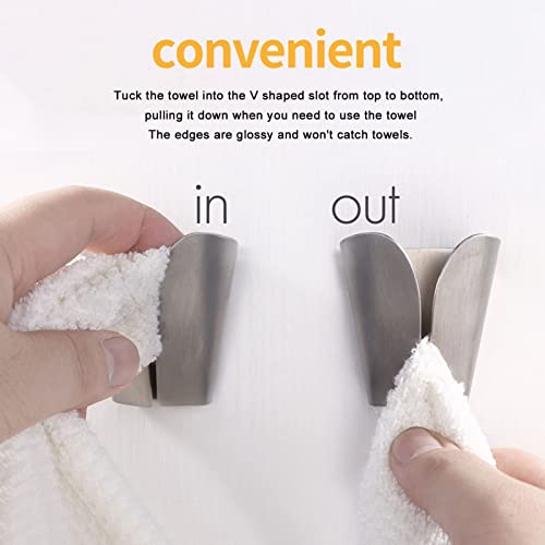 2pcs Kitchens Towel Hooks V Type Dish Towel Hanger Self Adhesive Hooks Stainless Steel Towel Holder Wall Mounted Hanging Hook for Bathroom Over The Door Hook, Brushed Finish