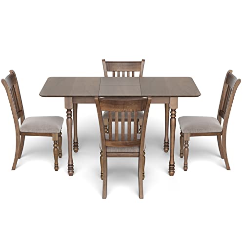 Giantex 5-Piece Dining Table Set, Solid Rubber Wood Farmhouse Kitchen Table Set w/Extendable Rectangular Table & 4 Upholstered Chairs, Kitchen Table and Chairs Set Dinette Set for 4-6 Persons