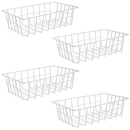 Orgneas Freezer Organizer Bins Metal Wire Storage Baskets for Upright Refrigerator Chest Freezer, Kitchen Pantry Storage and Organization for Fruit Vegetable Soda Cans Toys and Snacks, Set of 4