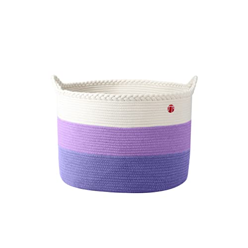 MeloMin Small (48L) 100% Cotton Rope Woven Laundry Basket (6 Colors) - 17” x13” - Home Storage Hamper Bin for Blankets, Comforters, Towels, and Toys (Purple)