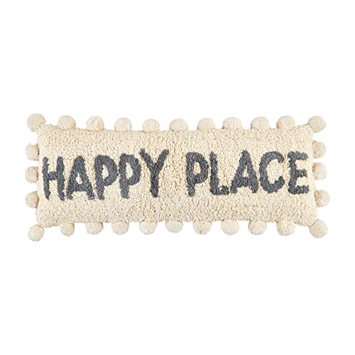 Mud Pie Happy Place Long Pillow, 35" x 11", Cream