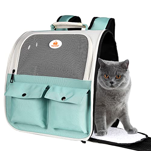 Top tasta Cat Backpack Carrier, Airline Approved, Ventilated Design, Breathable Mesh for Small Cats and Dogs for Hiking and Camping, Carry Up to 25 Pounds (Light Blue)