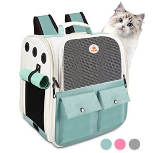 Top tasta Cat Backpack Carrier, Airline Approved, Ventilated Design, Breathable Mesh for Small Cats and Dogs for Hiking and Camping, Carry Up to 25 Pounds (Light Blue)