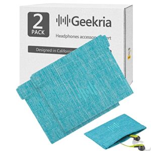 geekria 2 pack soft elastic earbuds pouch case/headphone carrying bag/universal headphone protection pouch/pocket earphone case/coin purse change holder/portable travel bag (blue)