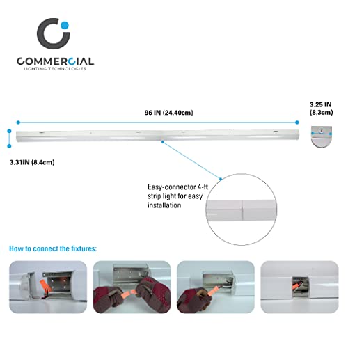 CLT 42W 8-Foot LED Linear Commercial Shop Light Strip Fixture, Damp Location, Dimmable, 5000K