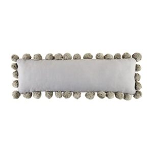 mud pie pom pillow, 35" x 11", grey