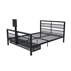 x rocker basecamp gaming bed frame, with rotating tv mount, storage, metal mesh frame, 2111101, 80.63" x 37.68" x 42.8", twin size, black