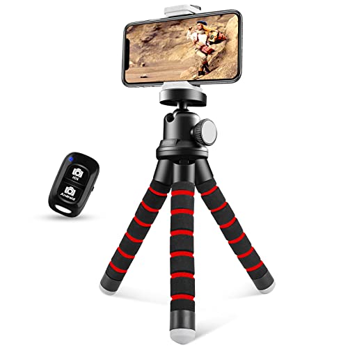 Sensyne Phone Tripod, Flexible Cell Phone Tripod with Phone Holder and Wireless Remote, Mini Travel Tripod Stand, Compatible with All Cell Phones, Cameras (Red)