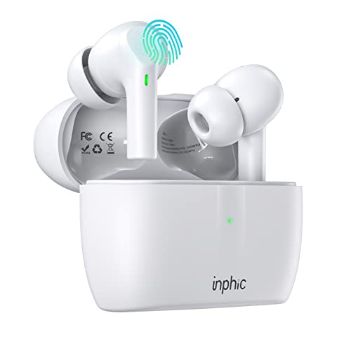 INPHIC True Wireless Earbuds, Bluetooth 5.1 in-Ear Headphones, Hybrid Active Noise Cancelling Earbuds, Touch Control Waterproof Earphones with Mic Wireless Charge Case, 40H Playtime, White