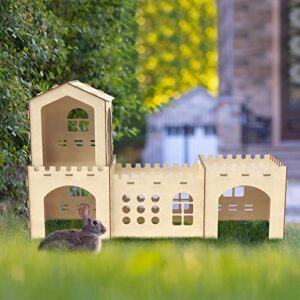 Woiworco Extra Large Rabbit Hideout, Wooden Rabbit Castle Bunny Spacious Breathable Hideouts for Indoor Bunnies, Hamsters and Guinea Pigs Hut to Hide