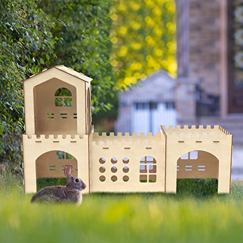 Woiworco Extra Large Rabbit Hideout, Wooden Rabbit Castle Bunny Spacious Breathable Hideouts for Indoor Bunnies, Hamsters and Guinea Pigs Hut to Hide