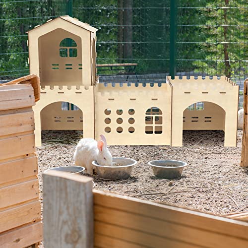 Woiworco Extra Large Rabbit Hideout, Wooden Rabbit Castle Bunny Spacious Breathable Hideouts for Indoor Bunnies, Hamsters and Guinea Pigs Hut to Hide