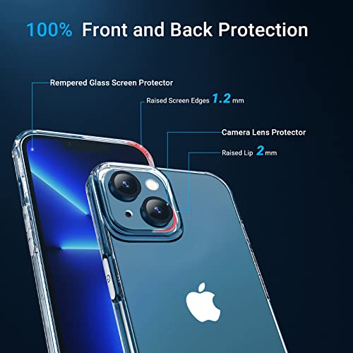 GLIMALL [5 in 1 Designed for iPhone 13 Clear Case with Screen Protector[2 Pack] +Camera Lens Protector[2 Pack], Military Grade Drop Protection Transparent Cover 6.1 Inch