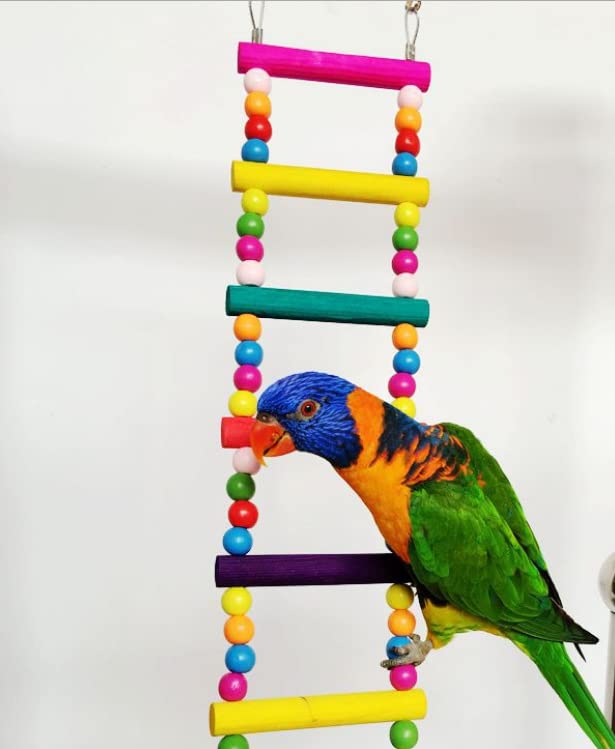 Bird Ladder Bridge, Parrot Toys Rainbow Swing Bridge Hammock Natural Raw Wood, Macaws Parakeets Lovebirds Chameleon Hamster for Training (32 Inch)