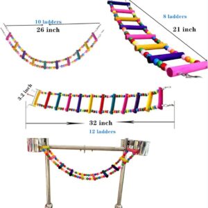 Bird Ladder Bridge, Parrot Toys Rainbow Swing Bridge Hammock Natural Raw Wood, Macaws Parakeets Lovebirds Chameleon Hamster for Training (32 Inch)