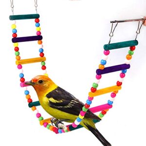 Bird Ladder Bridge, Parrot Toys Rainbow Swing Bridge Hammock Natural Raw Wood, Macaws Parakeets Lovebirds Chameleon Hamster for Training (32 Inch)