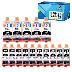 pgi-35 cli-36 ink cartridge replacement for canon 35 36 use for pixma ip110 ip100 tr150 mini260 mini320 printer (15-pack, 10x pgi-35 black, 5x cli-36 color)