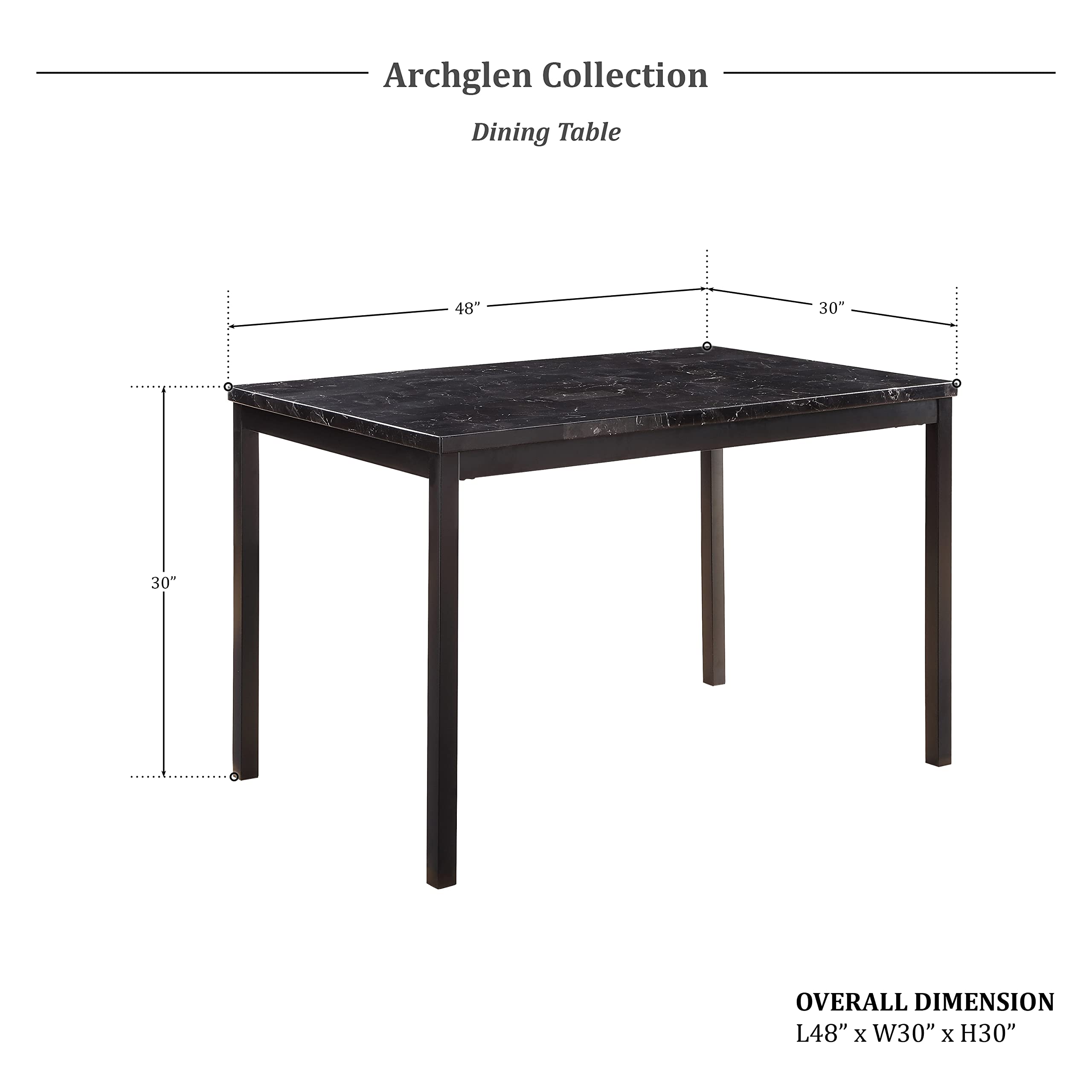 Lexicon Archglen Metal Dining Table with Faux Marble Top, Black