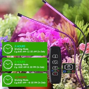 Grow Lights for Indoor Plants, Small Led Grow Light for Indoor Plants with Red Blue Full Spectrum, 2-Head Gooseneck Clip on Plant Grow lamp with 3 Modes & 10-Level Dimmable & 3/9/12H On/Off Timer