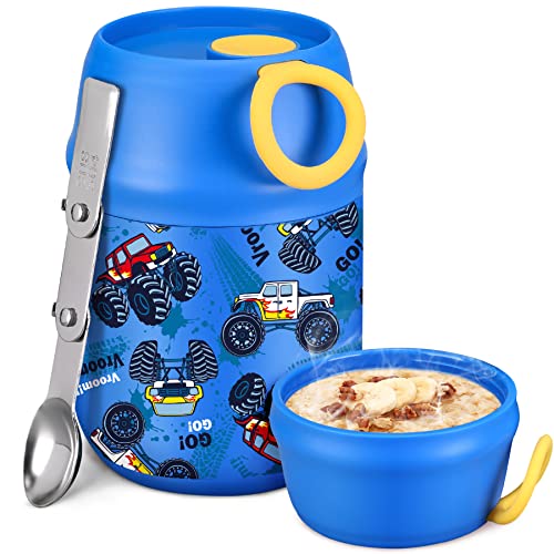 Healthlif 17oz Thermo for Hot Food, Vacuum Soup Thermo Small Kids Hot Food Container with Spoon, Stainless Steel Lunch Box Insulated Food Jar Leak Proof Soup Thermos for Adult Kids（Blue）