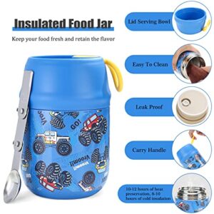 Healthlif 17oz Thermo for Hot Food, Vacuum Soup Thermo Small Kids Hot Food Container with Spoon, Stainless Steel Lunch Box Insulated Food Jar Leak Proof Soup Thermos for Adult Kids（Blue）