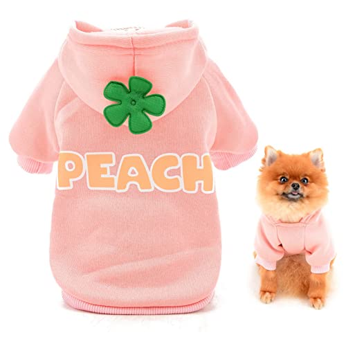 SMALLLEE_LUCKY_STORE Cute Fruits Puppy Fleece Pullover Hoodie Sweatshirt Sweater for Small Medium Dogs Cat Boy Girl Yorkie Chihuahua Kitten Warm Fall Winter Clothes,Pink,L