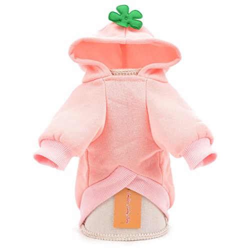 SMALLLEE_LUCKY_STORE Cute Fruits Puppy Fleece Pullover Hoodie Sweatshirt Sweater for Small Medium Dogs Cat Boy Girl Yorkie Chihuahua Kitten Warm Fall Winter Clothes,Pink,L