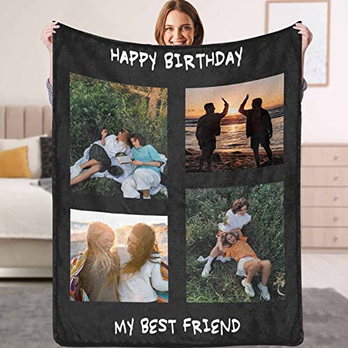 FunStudio Custom Blanket with Photos Pictures Collage Customized Throw Blankets Happy Birthday Best Friend Personazlied Birthday Holiday Festival Gifts for Friends Boys Girls Men Women