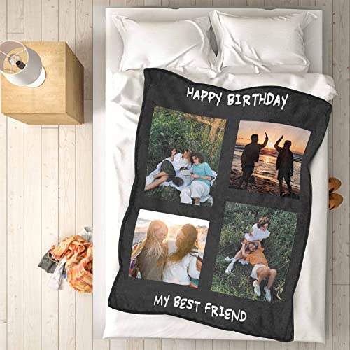 FunStudio Custom Blanket with Photos Pictures Collage Customized Throw Blankets Happy Birthday Best Friend Personazlied Birthday Holiday Festival Gifts for Friends Boys Girls Men Women