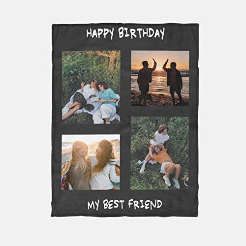 FunStudio Custom Blanket with Photos Pictures Collage Customized Throw Blankets Happy Birthday Best Friend Personazlied Birthday Holiday Festival Gifts for Friends Boys Girls Men Women