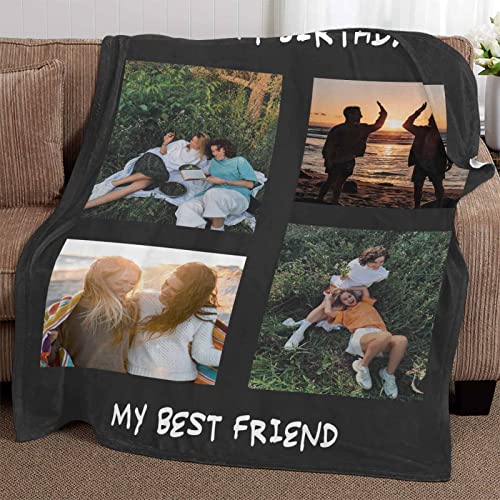 FunStudio Custom Blanket with Photos Pictures Collage Customized Throw Blankets Happy Birthday Best Friend Personazlied Birthday Holiday Festival Gifts for Friends Boys Girls Men Women