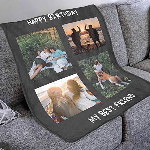 FunStudio Custom Blanket with Photos Pictures Collage Customized Throw Blankets Happy Birthday Best Friend Personazlied Birthday Holiday Festival Gifts for Friends Boys Girls Men Women