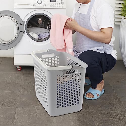 Saedy 4 Pack Large Dirty Clothes Basket, 35 L Plastic Laundry Hamper with Handle, Gray