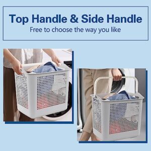 Saedy 4 Pack Large Dirty Clothes Basket, 35 L Plastic Laundry Hamper with Handle, Gray