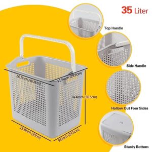 Saedy 4 Pack Large Dirty Clothes Basket, 35 L Plastic Laundry Hamper with Handle, Gray